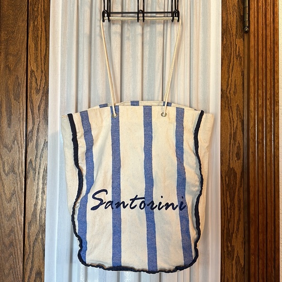 Santorini | Bags | Santorini Greece Blue Striped Canvas Bag | Poshmark